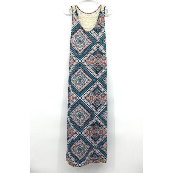 Cato | Dresses | Cato Maxi Dress Blue Beige Crochet Sleeveless Lined ...